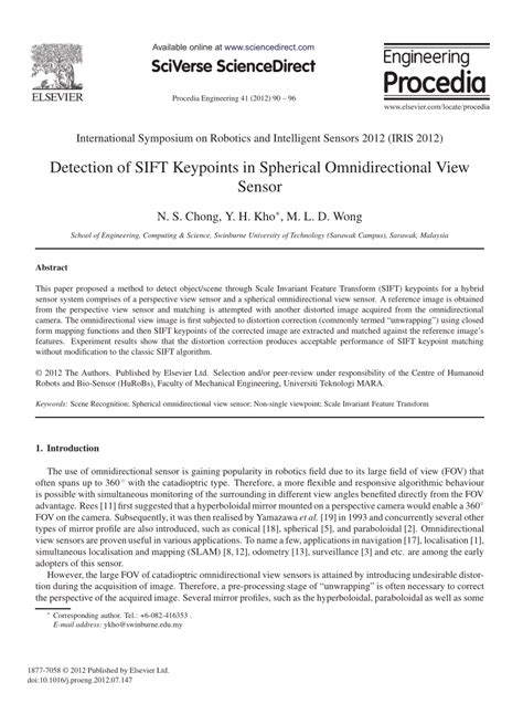 PDF Detection Of SIFT Keypoints In Spherical Omnidirectional View Sensor