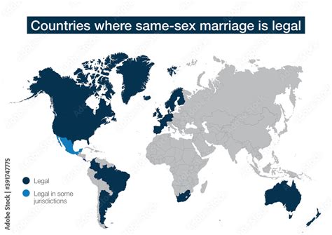World Map With The Countries Where Same Sex Marriage Is Legal Stock