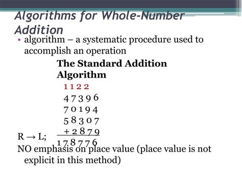 Ppt Algorithms For Whole Number Addition And Addition Using