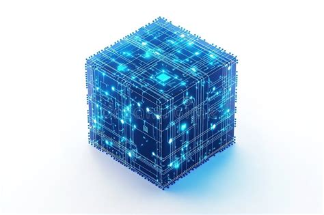 Abstract Blue Digital Cube Interconnected Blocks Futuristic Tech Design Modern Geometric