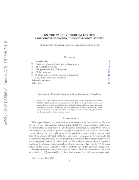 Pdf On The Cauchy Problem For The Zakharov Rubenchik Benney Roskes System