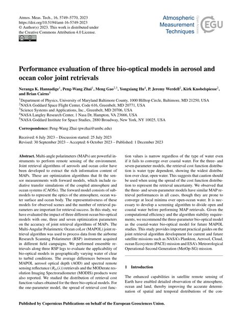 Pdf Performance Evaluation Of Three Bio Optical Models In Aerosol And Ocean Color Joint Retrievals