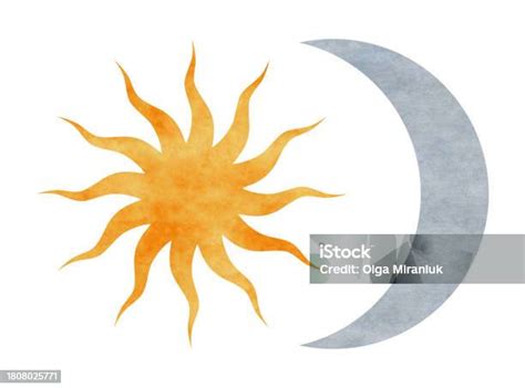 천체 태양 달의 수채화 그림입니다 마법과 연금술의 상징은 흰색 배경에 고립되어 있습니다 영적 오컬티즘 대상 가득 찬에 대한 스톡 벡터 아트 및 기타 이미지 Istock
