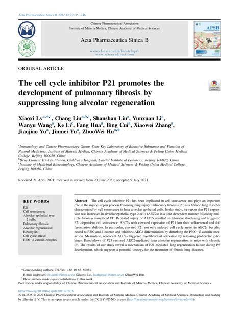 Pdf The Cell Cycle Inhibitor P21 Promotes The Development Of