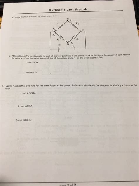 Solved Kirchhoff S Law Pre Lab Apply Kirchhoff S Rules Chegg Com
