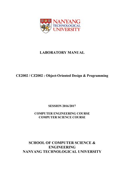 Oodp Lab Manual 2016 17 Laboratory Manual Ce2002 Cz2002 Object