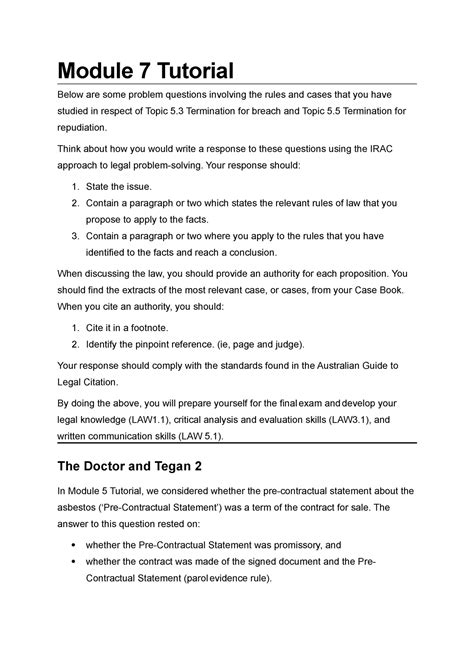 Module Tutorial Questions Module Tutorial Below Are Some Problem Questions Involving The