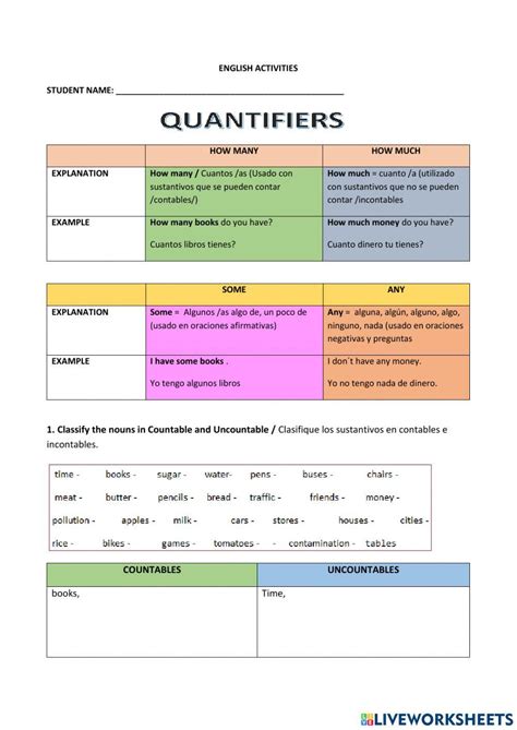 Quantifiers Online Activity For 9th Live Worksheets Quantifiers Online Activity For 9th Live Worksheets
