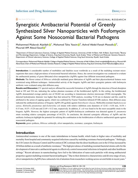 Pdf Synergistic Antibacterial Potential Of Greenly Synthesized Silver