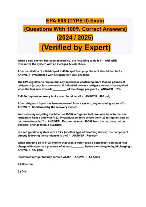 Epa 608 Type Ii Exam {questions With 100 Correct Answers} 2024 2025 Verified By Expert