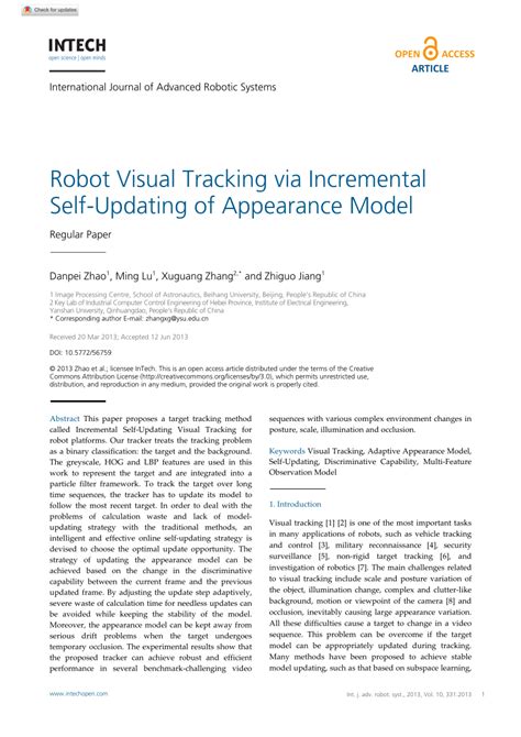 Pdf Robot Visual Tracking Via Incremental Self Updating Of Appearance