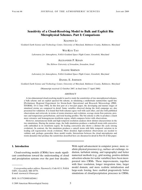 Pdf Sensitivity Of A Cloud Resolving Model To Bulk And Explicit Bin