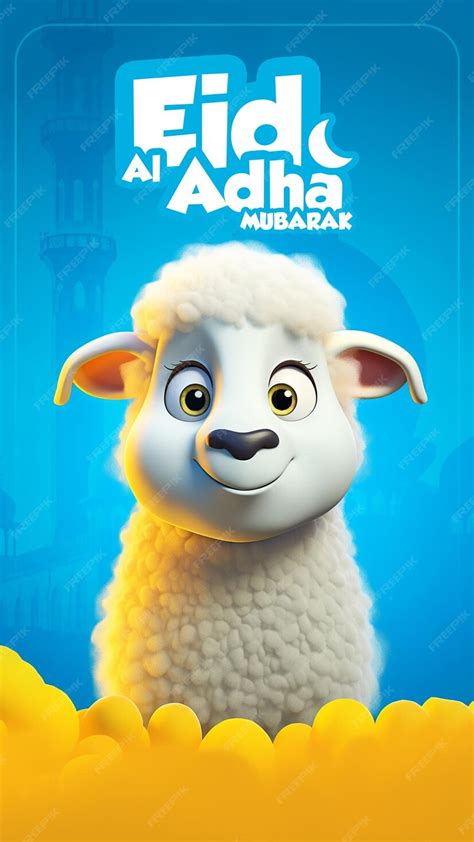 Premium Psd Social Media Post For The Eid Ul Adha Cute Small Ram Goat In Front Of Islamic
