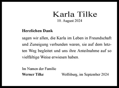 Traueranzeigen Von Karla Tilke Trauer38 De