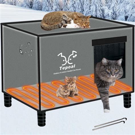 Tepoal Indestructible Heated Cat House For Outdoor Cats In Winter