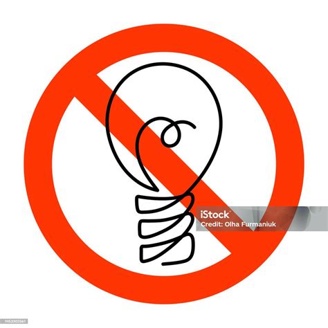 금지 기호의 램프 전기 기호 없음 정전 또는 정전 금지 기호 전구 한 줄 연속 윤곽 격리되고 그룹화됩니다 편집 가능한 획 0명에