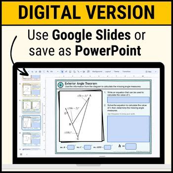 Triangle Sum Theorem And Exterior Angle Theorem Activity Print And Digital