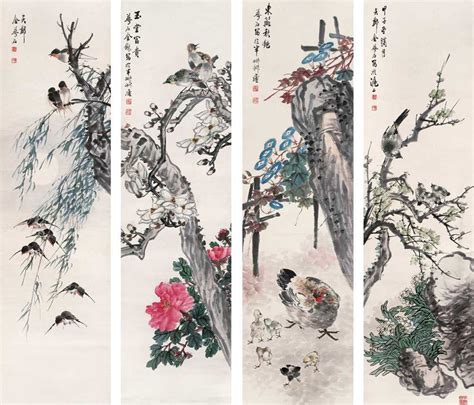 金梦石 花鸟 四屏浙江中财 2005夏季当代名家书画精品拍卖会 浙江中财拍品价格图片拍卖专场拍卖会预展拍卖会结果卓克拍卖频道