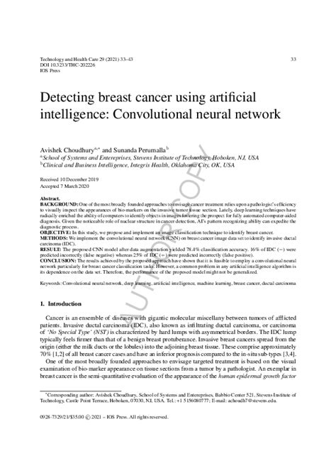 Pdf Detecting Breast Cancer Using Artificial Intelligence Convolutional Neural Network