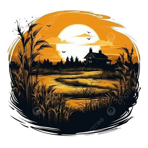 Paddy Field Halloween Night Illustration Vector Graphic Halloween