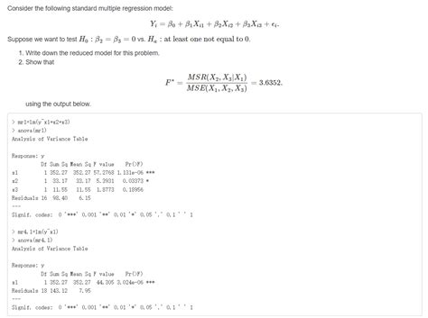 Solved Consider The Following Standard Multiple Regression