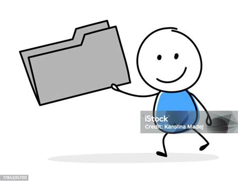 파일 폴더 아이콘을 들고 있는 재미있는 만화 스틱맨 비즈니스 프리젠 테이션을위한 손으로 그린 디자인 벡터 그림 가지 식물 부위에 대한 스톡 벡터 아트 및 기타 이미지