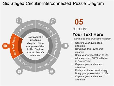 Six Staged Circular Interconnected Puzzle Diagram Flat Powerpoint Design PowerPoint Shapes