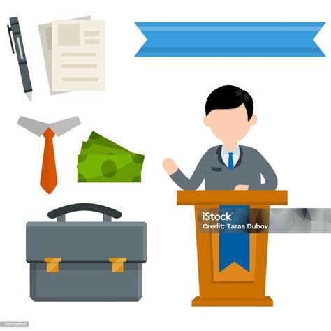 토론 정치 선거 비즈니스 아이콘 집합입니다 로스트럼과 연단에 남자 연사와 대통령 갈색에 대한 스톡 벡터 아트 및 기타 이미지 갈색 기자 회견 디자인 Istock