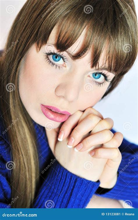 Thoughtful Girl With French Manicure Stock Image Image Of Female
