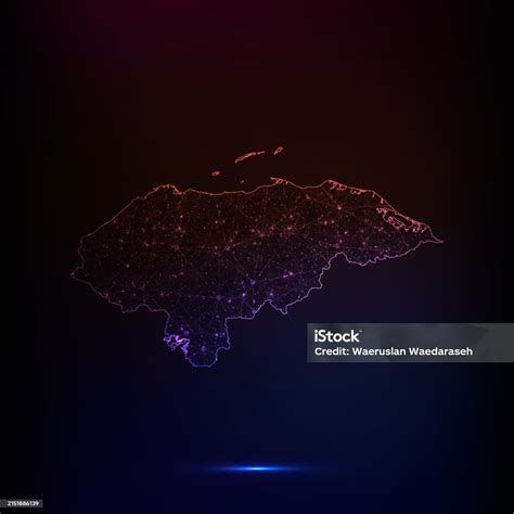 온두라스지도 개요 별과 선 여러 색상 추상 프레임 워크 어두운 배경에 미래 지향적인 낮은 다각형 와이어 프레임 선 및 점 디자인 0명에 대한 스톡 벡터 아트 및 기타 이미지