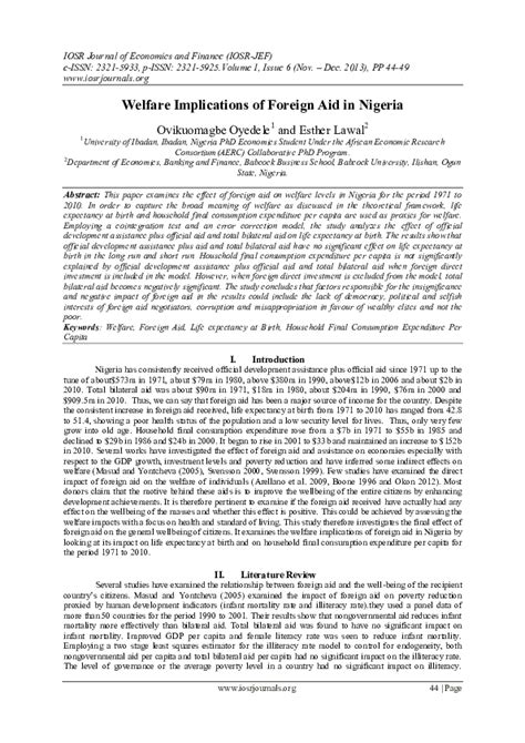 pdf welfare implications of foreign aid in nigeria