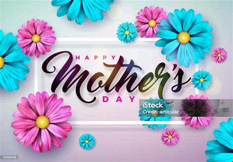 핑크 바탕에 꽃과 해피 어머니의 날 인사말 카드 배너 전단지 초대장 브로셔 포스터에 대 한 인쇄 상의 디자인 벡터 축 하 일러스트 템플릿 공휴일에 대한 스톡 벡터 아트 및