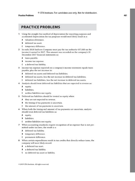 © Cfa Institute Practice Problems Answers Of Income Taxes Pdf