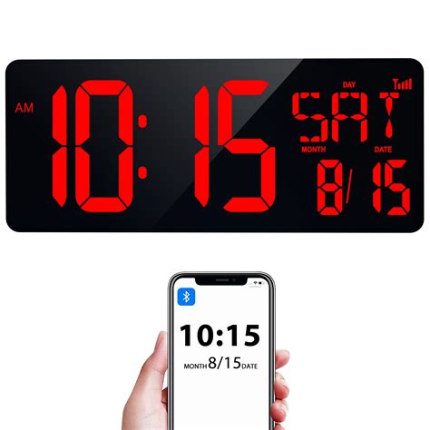 XREXS Large Digital Wall Clock With Bluetooth Desk Electric Temperature Table 16 5 In Display