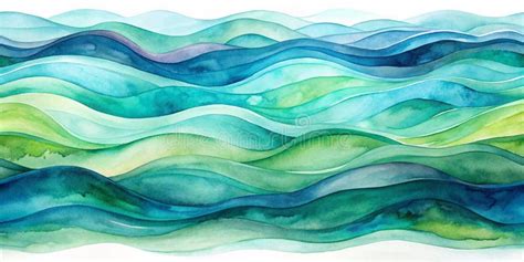 Abstract Flowing Watercolor Patterns In Soothing Blues And Greens Resembling The Ocean Waves