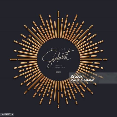 어두운 배경과 복사 공간에 사실적인 금 금속 선버스트 광선 3d 렌더링 벡터 일러스트레이션 금 금속에 대한 스톡 벡터 아트 및 기타 이미지 Istock