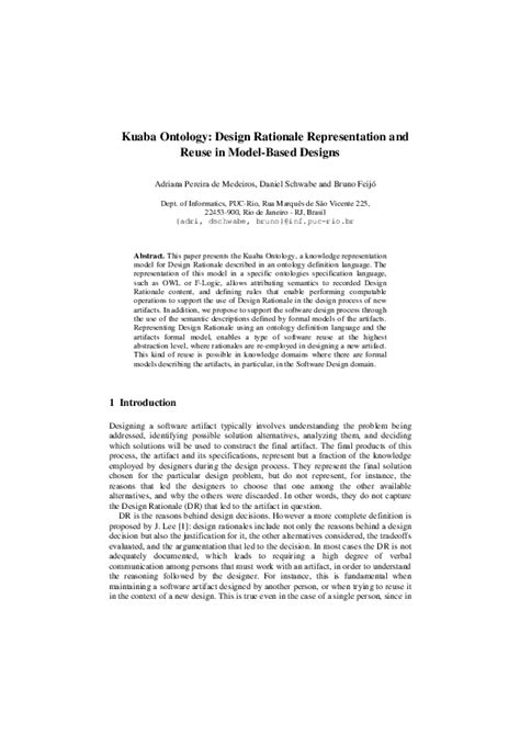 Pdf Kuaba Ontology Design Rationale Representation And Reuse In