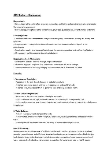 Gcse Biology Cells Diffusion And Homeostasis Revision Notes Kerboodle Based Biology Stuvia Uk