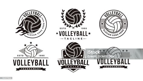 빈티지 배지 엠블럼 발리 클럽 세트 흰색 배경에 발리 토너먼트 벡터 아이콘 배구에 대한 스톡 벡터 아트 및 기타 이미지 배구
