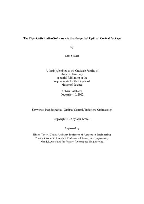 Pdf The Tiger Optimization Software A Pseudospectral Optimal Control Package