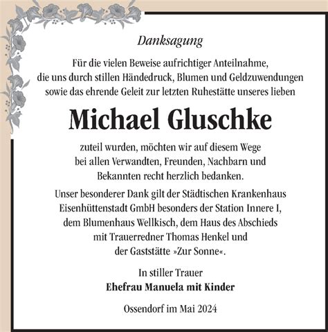 Traueranzeigen Von Michael Gluschke Märkische Onlinezeitung Trauerportal