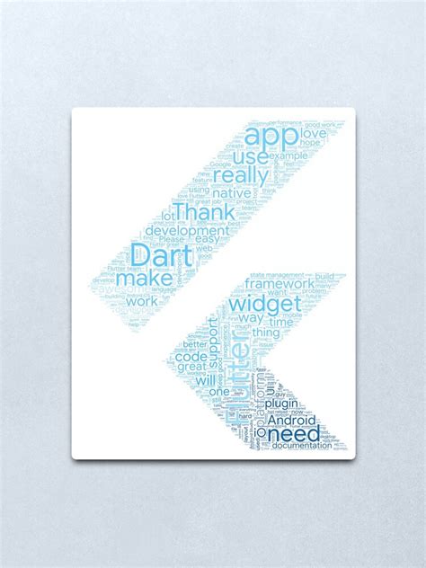 Word Cloud Of Minimalist Flutter Logo On White Background Metal Print