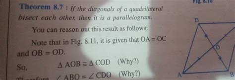 Theorem 8 7 If The Diagonals Of A Quadrilateral Bisect Each Other Then