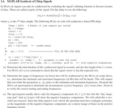 MATLAB Synthesis Of Chirp Signals In MATLAB Chegg