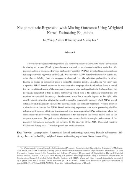 Pdf Nonparametric Regression With Missing Outcomes Using Weighted Kernel Estimating Equations