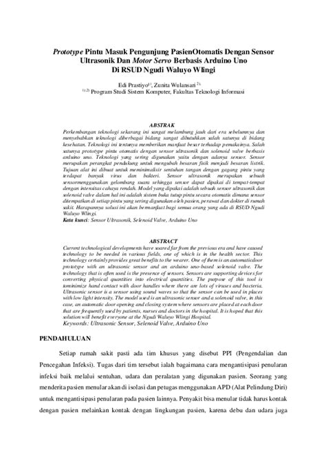 Pdf Prototype Pintu Masuk Pengunjung Pasien Otomatis Dengan Sensor Ultrasonik Dan Motor Servo