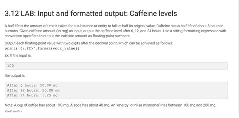 solved 3 12 lab input and formatted output caffeine levels