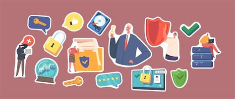 Premium Vector Set Of Stickers Computer Security Privacy Data