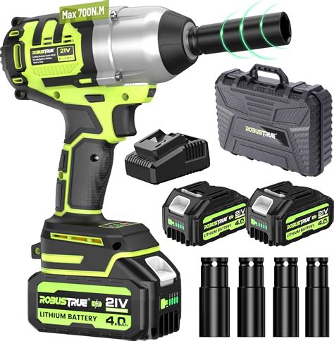 Cordless Impact Wrench 1 2 Inch 2x 4 0ah Battery High Torque 700nm 517ft Lbs Brushless Impact
