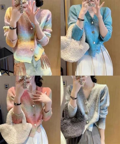 하트단추 니트 가디건 브이넥 숏 슬림핏 간절기 봄 가을 오피스룩 데이트룩 에이블리